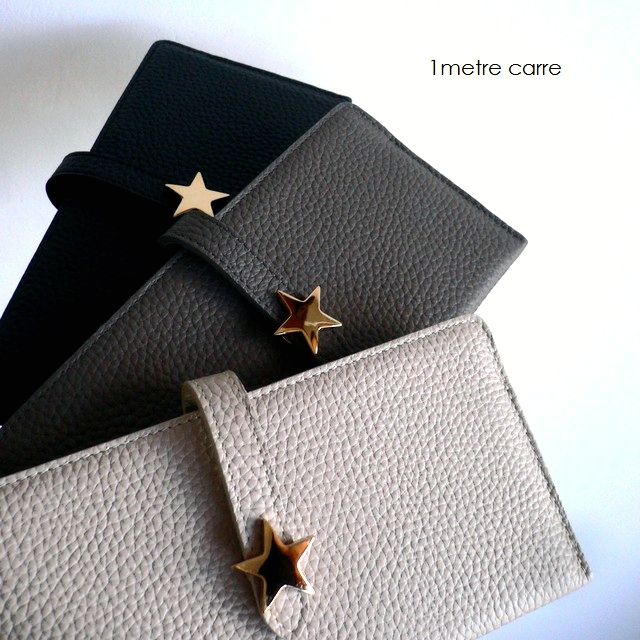 ノベルティ 1metre carre アンメートルキャレ 長財布 星スター シュリンク レザー スリムウォレット BR30762  ベージュ/グレー/ブラック/ゴールド/シルバー/グレージュ/キャメル