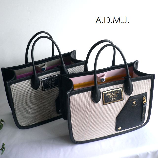 クーポン対象外  ADMJ エーディーエムジェイ バッグ シャンブレー　トートM 23SS01014 ベージュ/ブラック