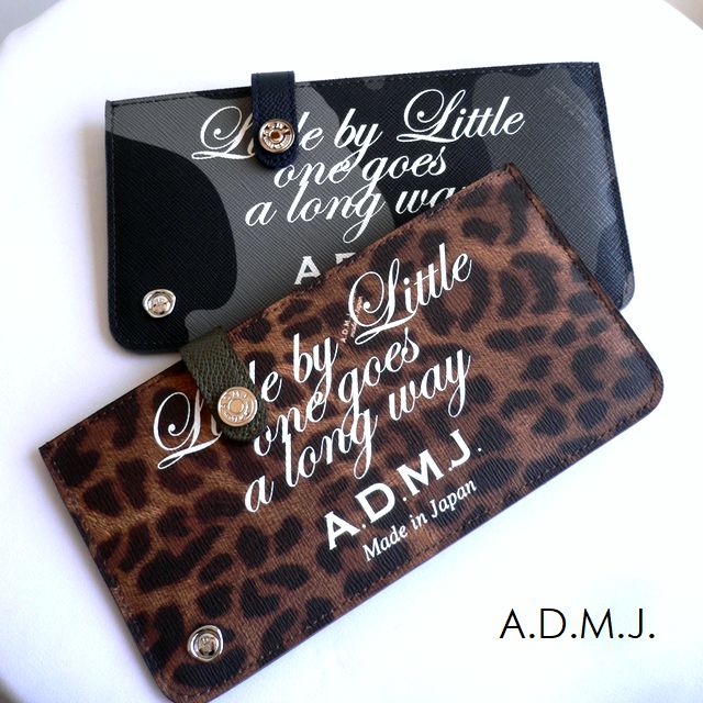 クーポン対象外 ノベルティ ADMJ エーディーエムジェイ 長財布 牛革 レタリングデザイン　スリムウォレット 23SA06012 レオパード/豹柄/カモフラ/迷彩