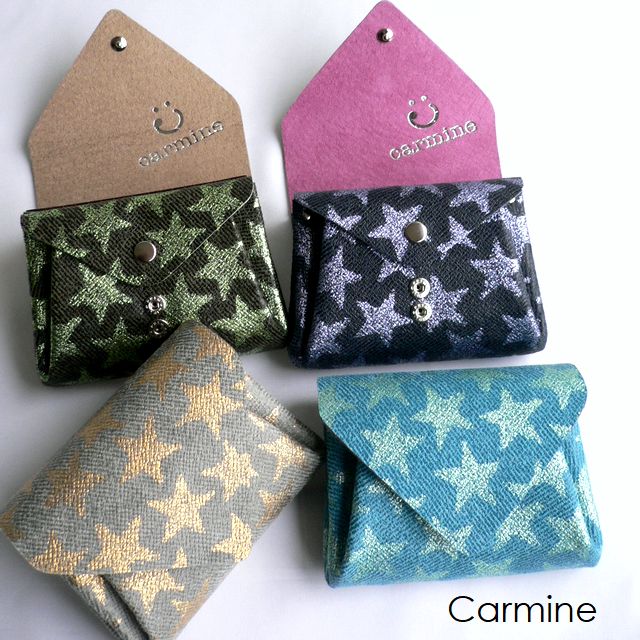 carmine カーマイン レザー ミニウォレット 星柄 スター 折り財布 MWSTR ゴールド/カーキ/ブルー/パープル