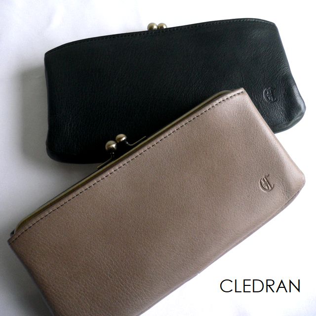 ノベルティ クーポン対象外   CLEDRAN クレドラン 財布 ガマ口 レザー 長財布 CL2305 NOM キャメル/ブラウン/グリーン/ネイビー/ブラック/グレー/ベージュ