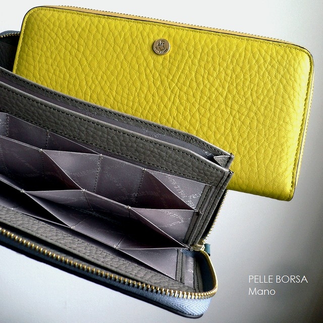 ノベルティ PELLE BORSA ペレボルサ 長財布 レザー ハニーセル ウォレット 4729 Mano Goods ホワイト/イエロー/トープ/グレー/ブルー