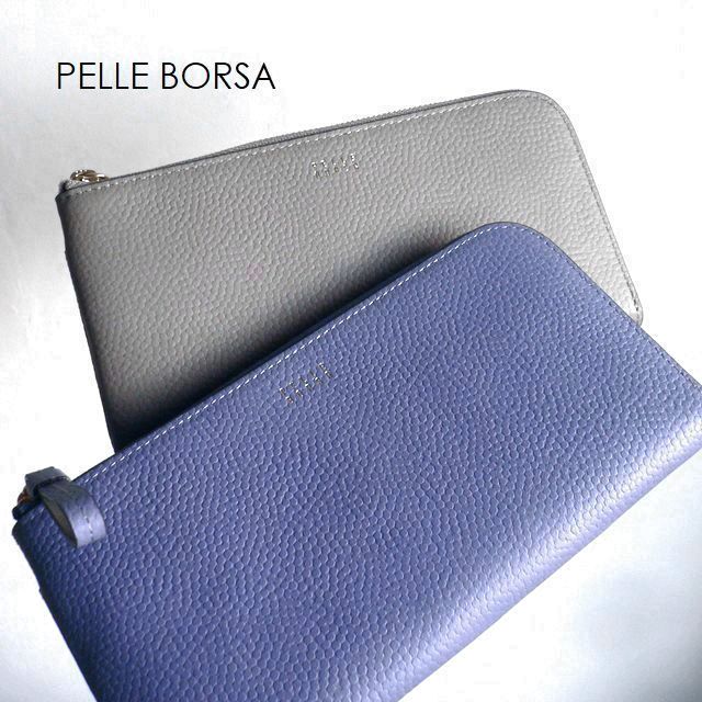 ノベルティ PELLE BORSA ペレボルサ 長財布 キャビアシボ 型押しレザー L字ファスナー ウォレット 5443 Playful Goods トープ/グレー/グリーン