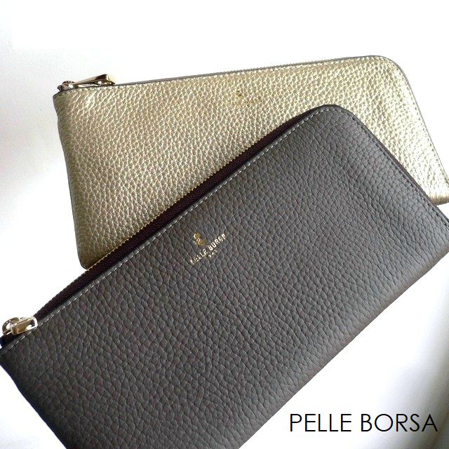 ノベルティ PELLE BORSA ペレボルサ 長財布 レザー L字ファスナー ウォレット 4718 4785 Reinette イエロー/トープ/グレー/ピンク/ブルー/ゴールド