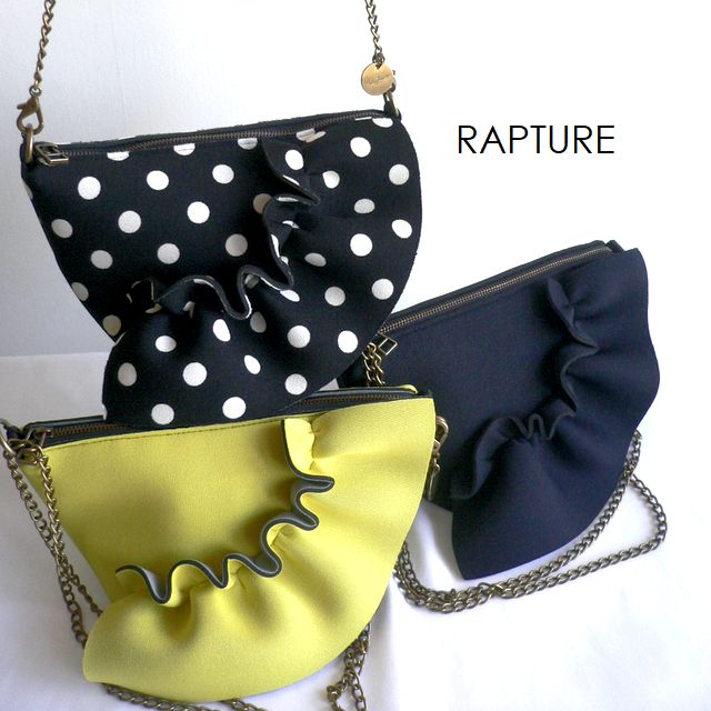 RAPTURE ラプチャー バッグ マイクロボンボンネイプルズ2ウェイチェーンバッグ ダイバー素材 フリルバッグ PO460 イエロー/パープル/グレー/ブラック/ボーダー/豹柄/レオパード/メタリック/ゴールド/シルバー