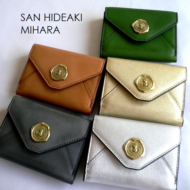 SAN HIDEAKI MIHARA サンヒデアキミハラ ゴート 山羊革 牛革 レザー 3つ折り 折り財布 ミニウォレット SMO-MGN DVC CON キャメル/ブラウン/ブルー/グリーン/ネイビー