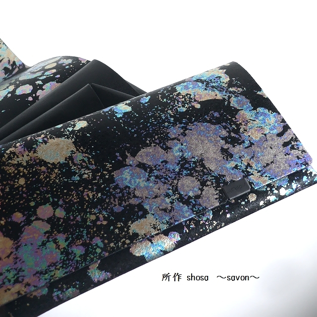 ノベルティ所作 shosa 長財布 ロングウォレット シャボン 箔押し savon SH101SV シャボン/ブラック
