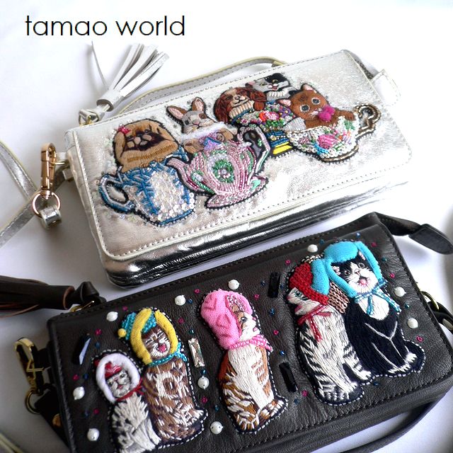 tamao world タマオワールド ショルダーバッグ 財布 お財布ポシェット SHO3481 SHO3657 SHO3762 SHO3846 猫 ネコ 犬 イヌ ウサギ ブラック ブラウン シルバー