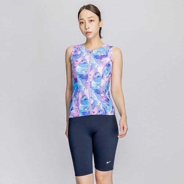 即納可☆【NIKE】ナイキ 総柄ジップ付き袖なしセパレーツ レディース フィットネス水着 2993130