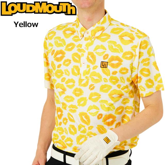 ラウドマウス メンズ ドライ 半袖 ボタンダウン ポロシャツ Yellow イエロー 763607(993) 【メール便発送】【新品】日本規格 SAAR キッス柄 KISS ゴルフウェア Loudmouth APR2