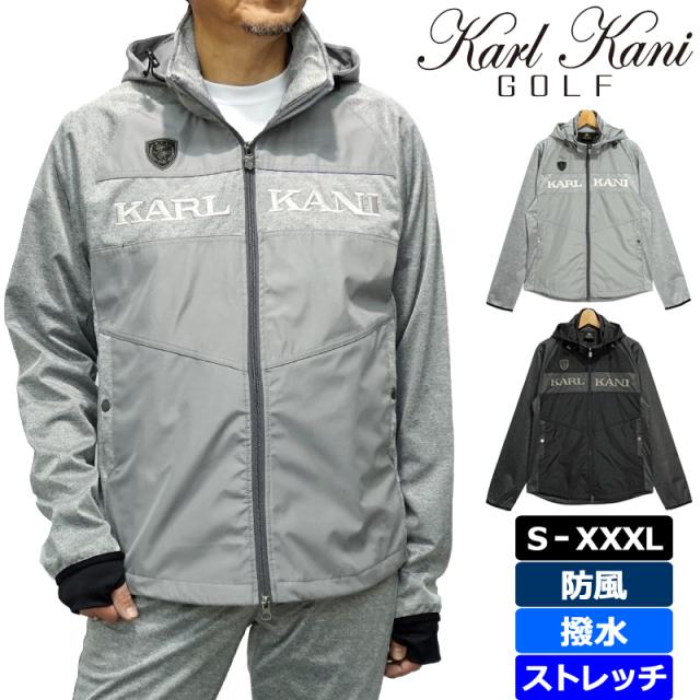 カールカナイゴルフ メンズ 防風 撥水 ストレッチ フルジップ 長袖 ジャケット 213KG1606 切替 Karl Kani GOLF 防寒 【新品】QCBR ゴルフウェア トップス KK