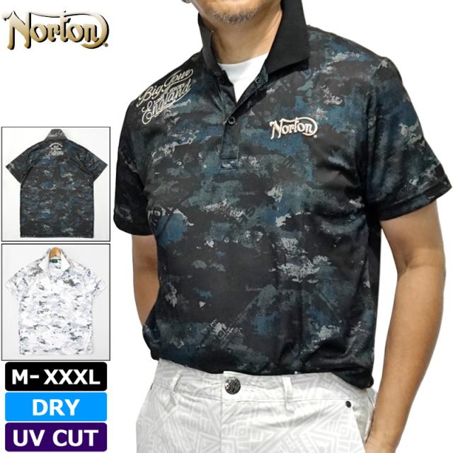 NORTON ノートン メンズ 吸汗速乾 半袖 ポロシャツ 222NN1200 カモ 総柄 メッシュ 【メール便発送】【新品】RAAR ゴルフウェア トップス 半袖シャツ 半袖ポロ