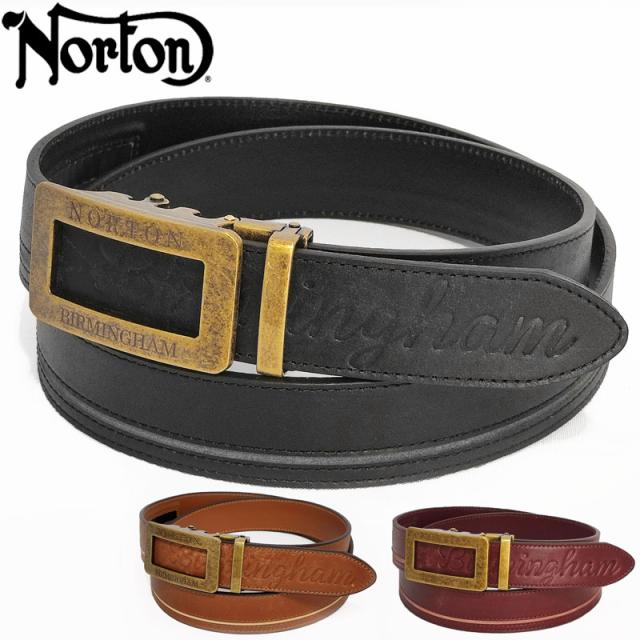 ノートン メンズ ホールレス ベルト 本革 エンボスロゴ 233N8101 Norton 【新品】SAAR メンズウェア ロゴ ラチェット式 自動ベルト AUG3