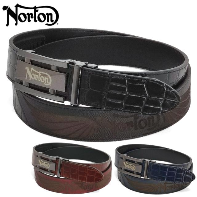ノートン メンズ ホールレスベルト 242N8104 本革 型押し ウイングロゴ Norton 【新品】TAAR メンズウェア ロゴ JUN1
