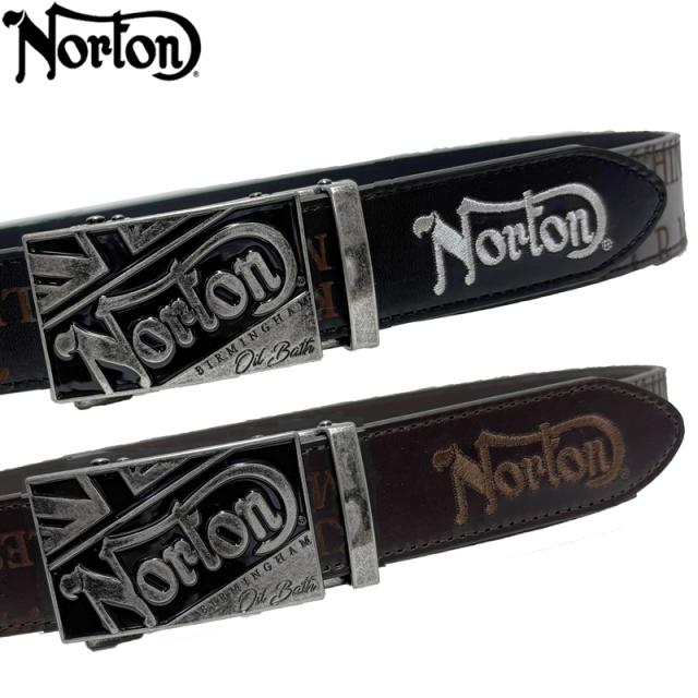 ノートン 2025 メンズ 本革 ホールレスベルト ビッグバックル ロゴ 総柄 252N8102 Norton 【新品】25SS レザー 穴無しベルト メンズウェア