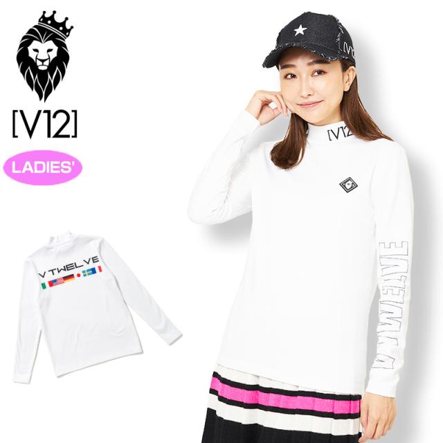 V12 ゴルフ ヴィ・トゥエルヴ レディース WORLD MOCK 長袖 モックネックシャツ V121920-CT02 02/White 秋冬春【新品】ZCBQ レディス ハイネック トップス ゴルフウェア 国旗 フラッグ VTLOGO VTロゴ おしゃれ ブランド V12 GOLF