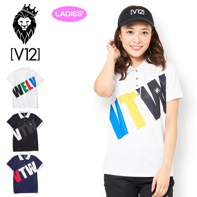 V12 ゴルフ レディース 半袖 ポロシャツ BIG LOGO POLO V122010-CT04 ヴィ・トゥエルヴ 春夏秋【新品】PAAR ゴルフウェア トップス V12 ビッグロゴ