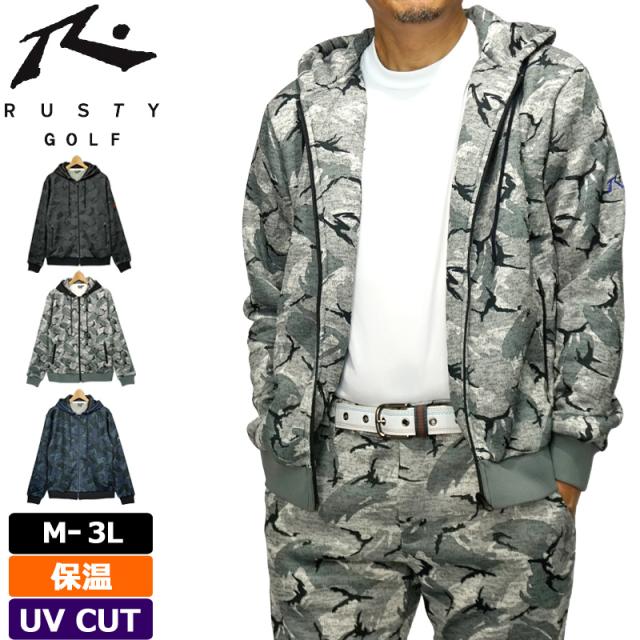 ラスティ ゴルフ メンズ フルジップ 裏ボア ニットフリース パーカー 保温 UV CUT 720450 RUSTY GOLF 防寒 【新品】PCBR トップス 長袖 アウター ジャケット ブルゾン