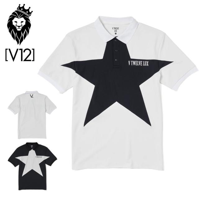 V12 ゴルフ メンズ 半袖 ポロシャツ LX BIGSTAR VLX2111-CT03 ヴィ・トゥエルヴ 春 夏 秋 【新品】QAAR ゴルフウェア トップス V12 ロゴ スター STAR