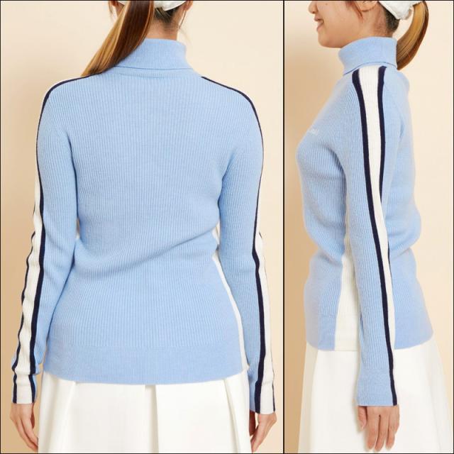 JUN＆ROPE レディース タートルネック 長袖 リブニット ERM61100 配色ライン 【新品】QCBR ハイネック ゴルフウェア レディス ジュン アンド ロペ ジュンロペ OCT3 JUN＆ROPE レディース タートルネック 長袖 リブニット ERM61100 配色