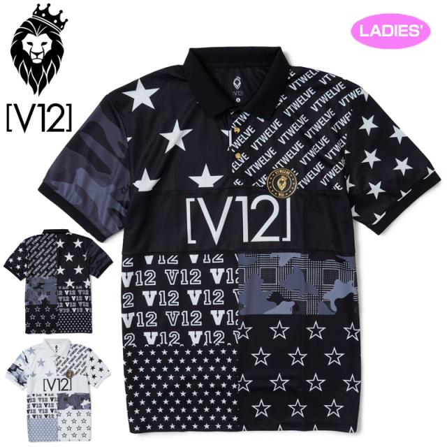 V12 ゴルフ レディース 半袖 ポロシャツ CRAZY V12 POLO V122210-CT32 ヴィ・トゥエルヴ 【新品】RAAR ゴルフウェア 半そで おしゃれ ポロ スター V12GOLF JUN2