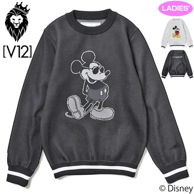V12 ゴルフ × ディズニーコラボ レディース クルーネックニット MICKEY KNIT V122221-KN07 ヴィ・トゥエルヴ 【新品】RCBR ミッキーマウス MICKEY MOUSE 長袖 セーター アウター トップス ゴルフウェア V12 GOLF