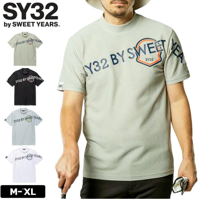 SY32 GOLF メンズ モックネック 半袖シャツ SYG-23S37 メッシュ SYG EMBLEM LOGO MOCK 【新品】SAAR エスワイサーティートゥ ゴルフウェア メンズウェア MAR3