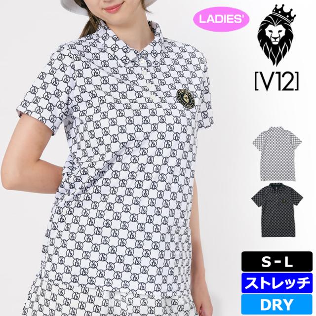 V12 ゴルフ レディース 半袖 ポロシャツ MONOGRAM POLO V122410-PL14 ヴィ・トゥエルヴ 【新品】TAAR ゴルフウェア 半そで おしゃれ モノグラム ポロ GOLF MAR2