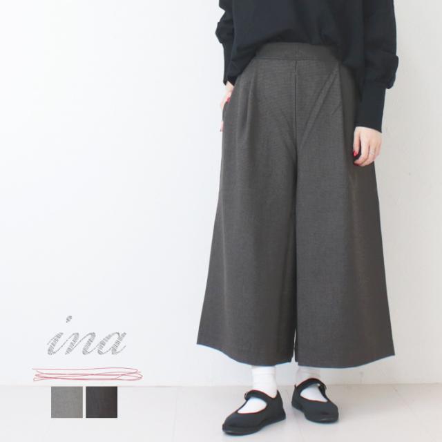 イナ ina ウエストゴムフレアパンツ 253651 日本製 ワイド ガウチョ 千鳥柄 レディース