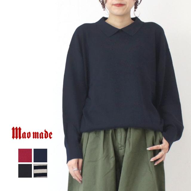 マオメイド mao made やわらかコットン ちょこっと衿レディライクプルオーバー 541130 ニット 長袖 無地 洗える レディース