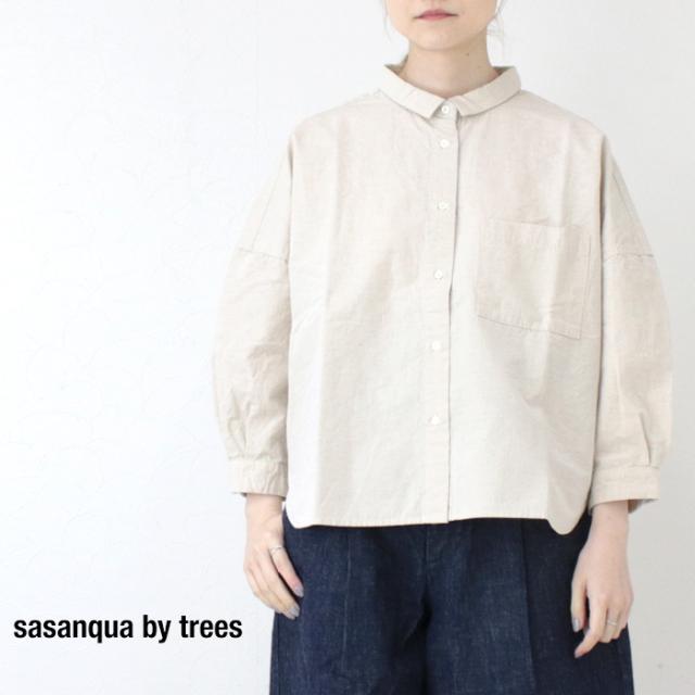 サザンカバイツリーズ sasanqua by trees コットンヘンプオーバーシャツ AN-223H 日本製 8分袖 ちび衿 レギュラーカラー ワイド トップス 羽織り レディース
