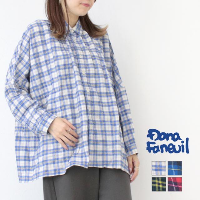 ダナファヌル Dana Faneuil ヘリンボンシャーリングチェックドルマンブラウス D-6125314 日本製 シャツ レギュラーカラー ワイド レディース