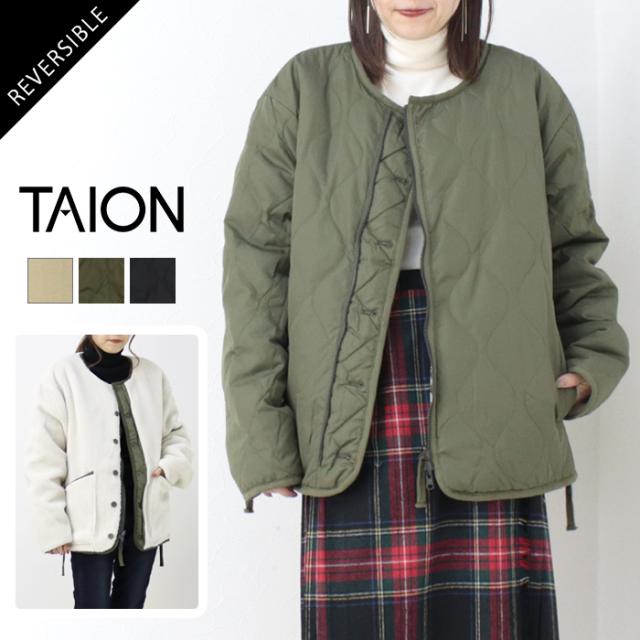 タイオン TAION ミリタリーリバーシブルクルーネックダウンジャケット R104BML-1 キルティング ボア 中綿 アウター レディース メンズ