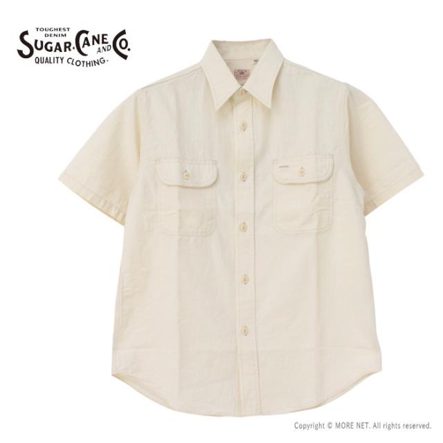 シュガーケーン SUGAR CANE ホワイトシャンブレーワークシャツ SC37942 メンズ 日本製 半袖 ナチュラル 生成り