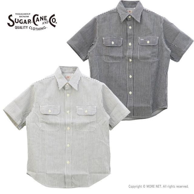 シュガーケーン SUGAR CANE ヒッコリーストライプ半袖ワークシャツ SC37944 メンズ 日本製
