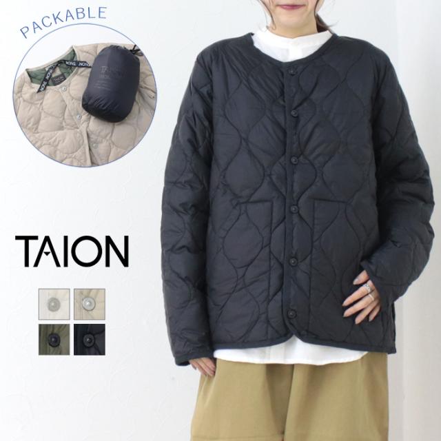 タイオン TAION ミリタリークルーネックダウンジャケット ソフトシェル 104ALSBML-1 キルティング 中綿 ミディアム丈 レディース メンズ アウター
