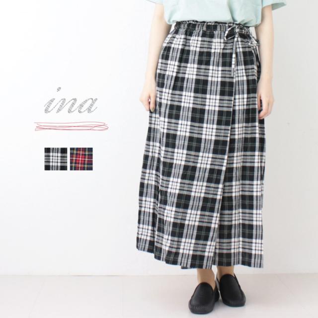 SALE セール/ イナ ina ラップ風紐付きスカート 251110 ボトムス フレア ロング丈 タータンチェック 日本製 レディース /返品・交換不可