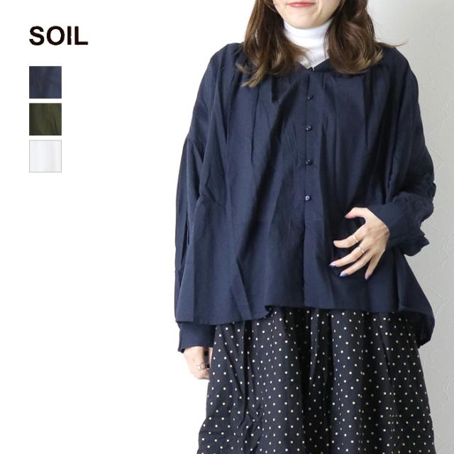 ソイル SOIL キャンブリックプレーンレースギャザーパッチワークスモック NSL25621 ブラウス シャツ 長袖 インド製 レディース
