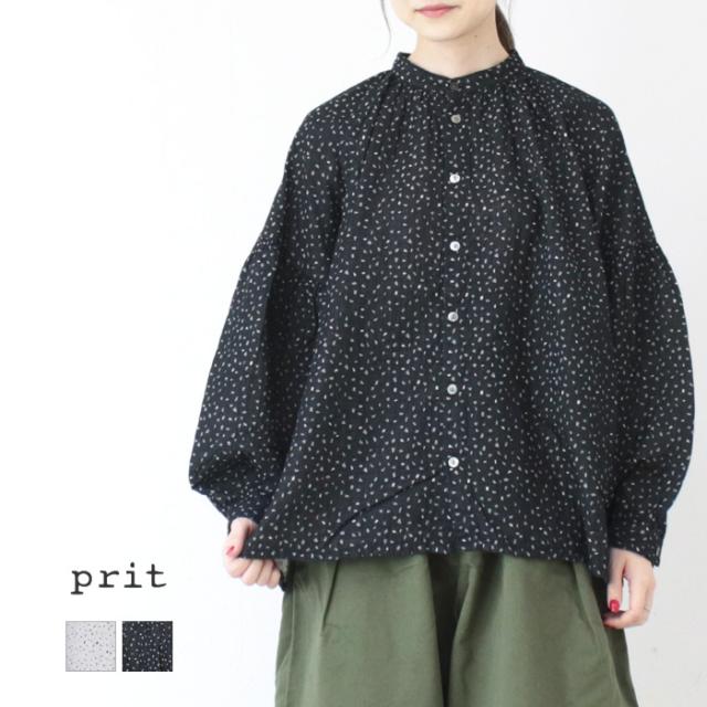 プリット prit ピースジャガード スタンドカラーギャザーブラウス P80613 ワイド 長袖 日本製 レディース 2025秋冬