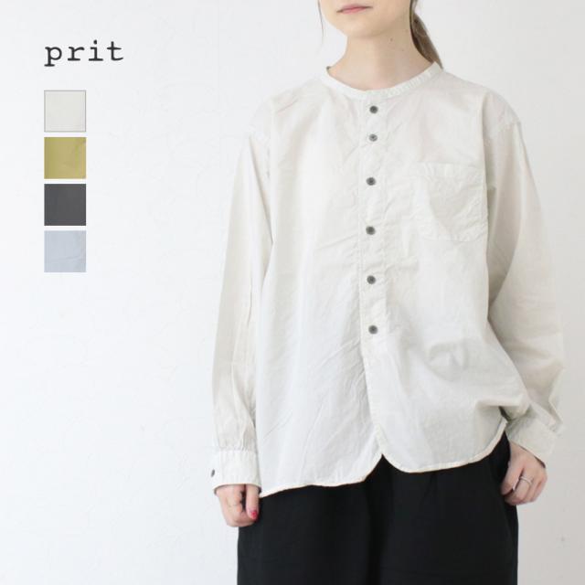プリット prit 80/1タイプライターバンドカラーシャツ P80654 長袖 スモーキーカラー 日本製 レディース