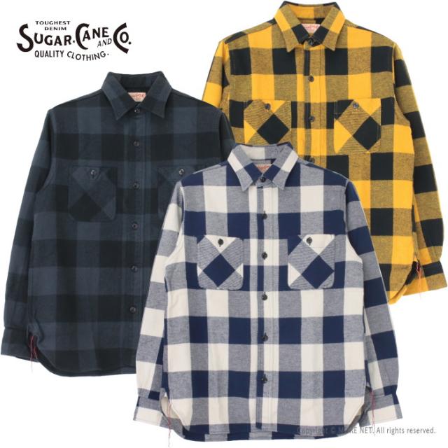 シュガーケーン SUGAR CANE ツイルチェックワークシャツ SC29557 メンズ 日本製 長袖 ネルシャツ ブロック