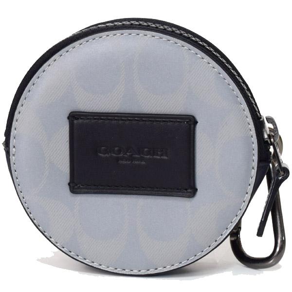 コーチ メンズ小物 COACH コーティングキャンバス スムースカーフレザー リフレクティブレザー シグネチャー ラウンド ハイブリッド カラビナ付き ポーチ リフレクティブシルバー 91226