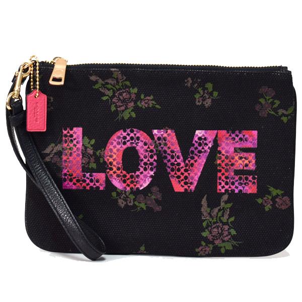 コーチ マルチポーチ COACH キャンバス ぺブルレザー シグネチャー ジェイソン ネイラー グラフィック 花柄 リストレット ギャラリー ポーチ クラッチ ミニ ハンドバッグ ブラックマルチ 91534