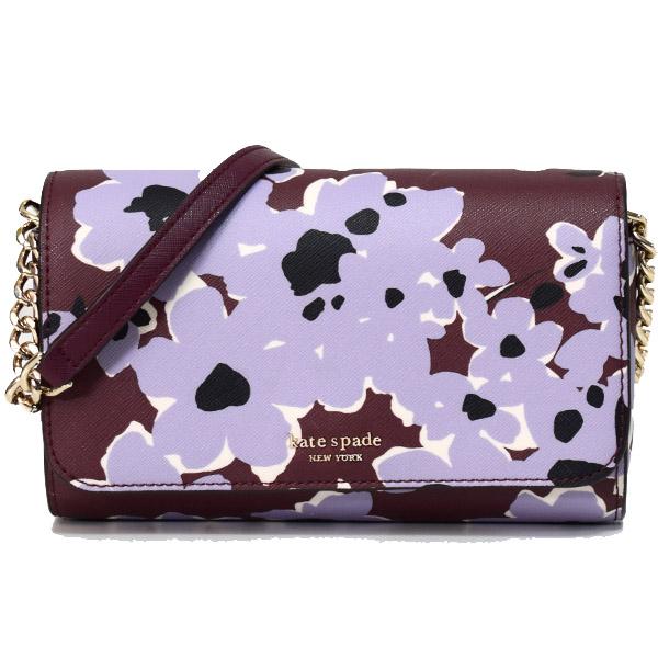 ケイトスペード バッグ katespade サフィアーノレザー キャメロン ワイルドフラワー ブーケ 花柄 フローラル スモール フラップ クロスボディ 2way クラッチ 斜めがけ ウォレット ショルダーバッグ パープルマルチ WLRU6042Z