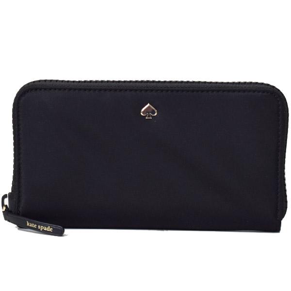 ケイトスペード 財布 katespade ナイロン レザー ジェイ スペード ロゴ ラージ コンチネンタル ジップ アラウンド ウォレット 長財布 ブラック WLRU5931