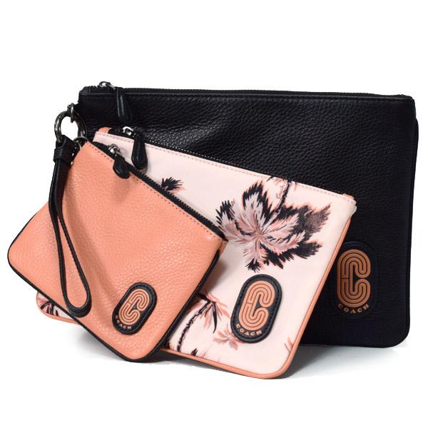 コーチ マルチポーチ COACH ナイロン ぺブルレザー グローイング パーム プリント リストレット ポーチ トリオ クラッチ バッグ 3点セット ピーチマルチ 90055