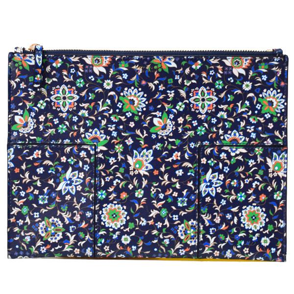 トリーバーチ クラッチ TORY BURCH  レザー ブロック Ｔ トラベル 花柄 フラワー フローラル ロゴ ミディアム ポーチ クラッチバッグ 小物 エメラルドストーン 66282