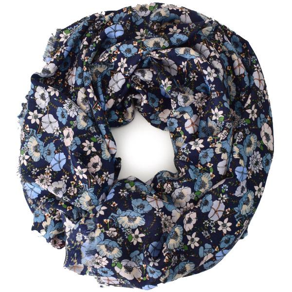 トリーバーチ ストール TORY BURCH ウール シルク ブロッサムディトシィ ヘリンボーン 花柄 フラワー フローラル スカーフ ストール ネイビー×ブロッサムディトシィ 75490