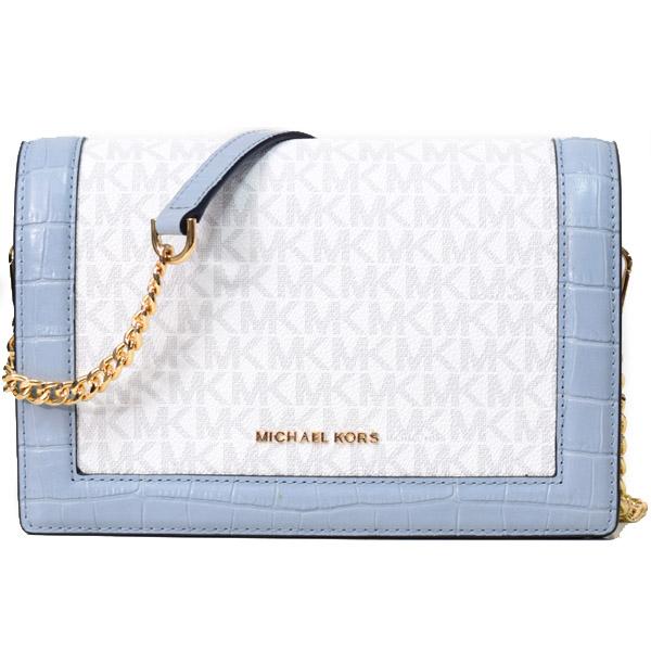 マイケルコース バッグ MICHAEL KORS コーティングキャンバス レザー クロコダイルエンボスドレザー モノグラム ジェット セット ロゴ ラージ フルフラップ チェーン ウォレット クロスボディ 2way クラッチ ショルダーバッグ ペールブルー 32T0GJ6C7B