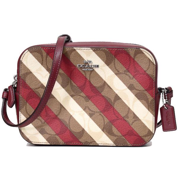 コーチ バッグ COACH コーティングキャンバス スムースレザー シグネチャー ダイアグナル ストライプ プリント ミニ カメラバッグ クロスボディ 斜め掛け ショルダーバッグ カーキマルチ coach1387